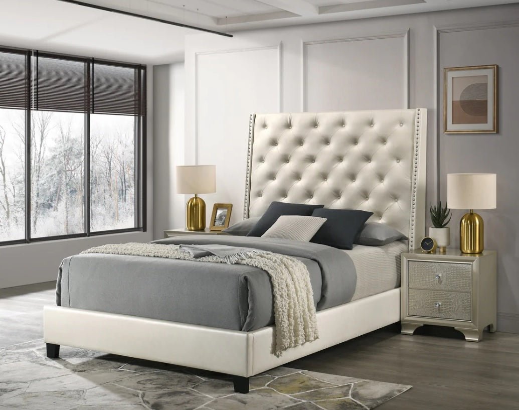 Cama Queen Size Chantilly Blanco Perla | Sofisticación y Confort en Ca ...